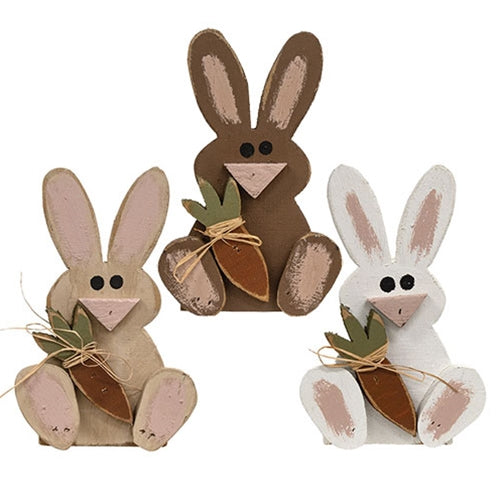 Rustic Wood Sitting Baby Bunny w/Carrot – Saltbox Primitives