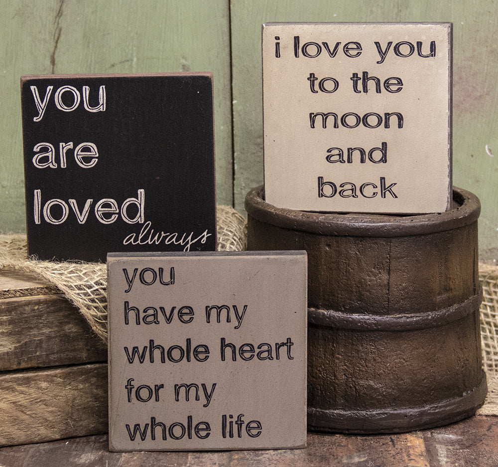 4" Square Sign - MOON - LOVE- HEART – Saltbox Primitives