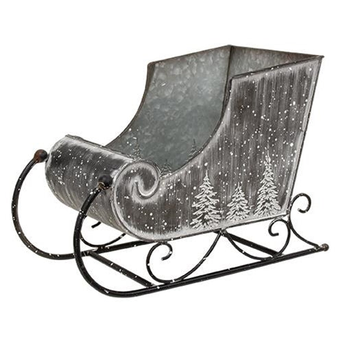 Embossed Snowy Pine Tree Metal Sleigh, Small – Saltbox Primitives